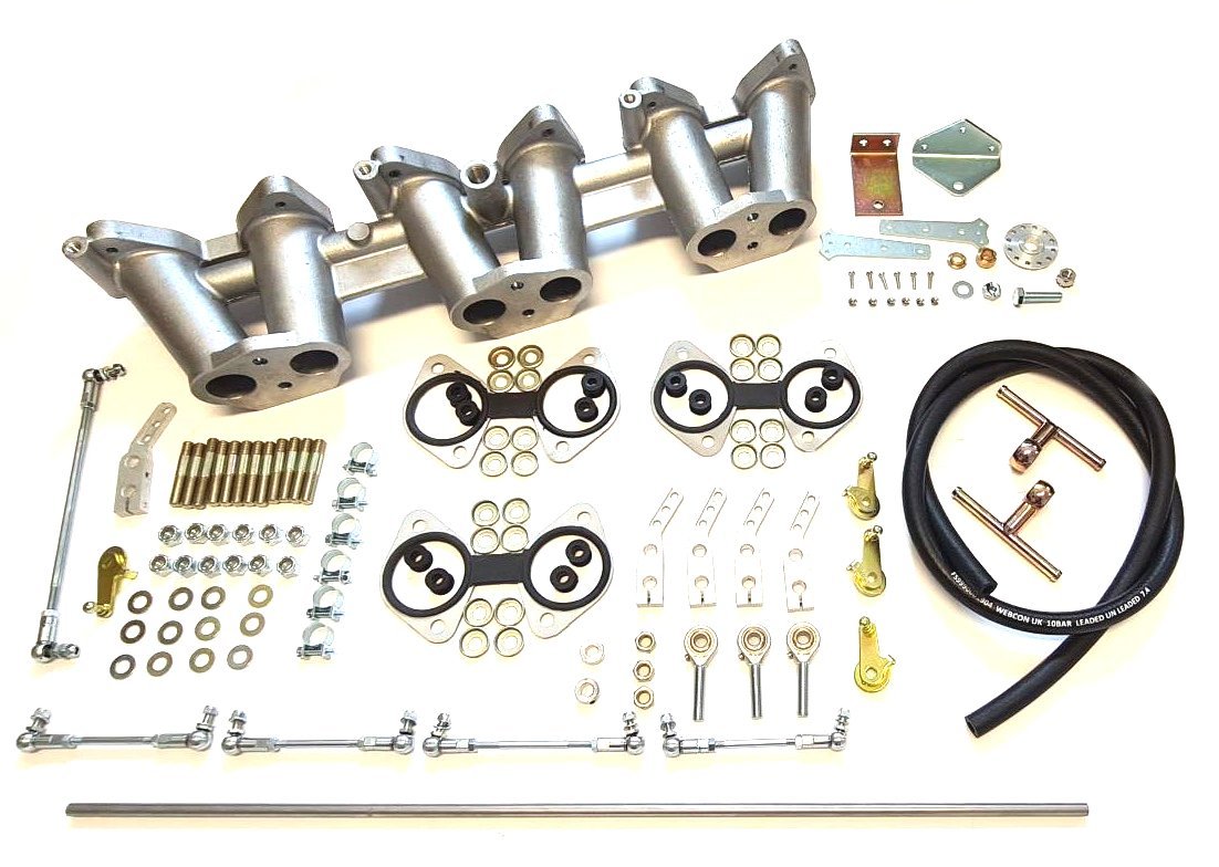 MW0089 Triumph TR6, 3 x DCOE inlet manifold & linkage kit - Eurocarb